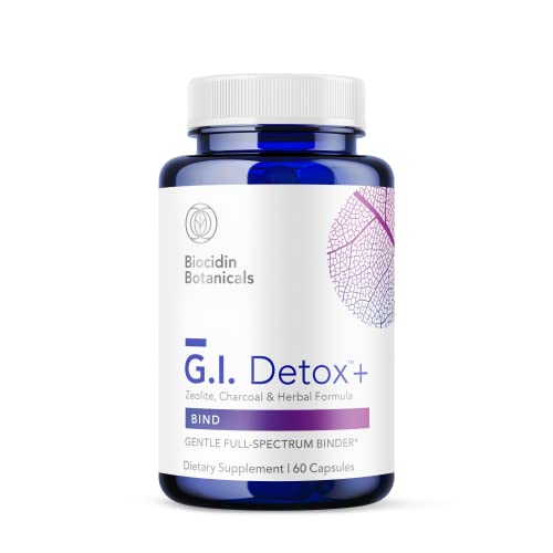 G.I. Detox+ Gentle Binder by Biocidin - GI Intestinal Cleanse with Silica, Apple Pectin, Humic Powder, Charcoal & Aloe - Assists in Toxin & Biofilm Removal - Vegan (60 Capsules)