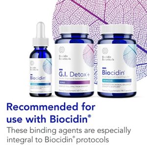 G.I. Detox+ Gentle Binder by Biocidin - GI Intestinal Cleanse with Silica, Apple Pectin, Humic Powder, Charcoal & Aloe - Assists in Toxin & Biofilm Removal - Vegan (60 Capsules)