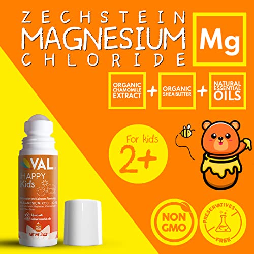 VAL Magnesium for Kids Roll-on Applicator, Relaxation Formula for Children, Zechstein Magnesium Chloride, Chamomile, Shea Butter and Natural Essential Oils to Help Kids Sleep, Support Balanced Mood