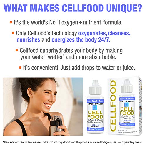 Cellfood Liquid Concentrate, 1 fl oz - Oxygen + Nutrient Supplement - Supports Immune System, Energy, Endurance, Hydration & Overall Health - Gluten Free, Cert. Kosher - Makes Over 22 Quarts