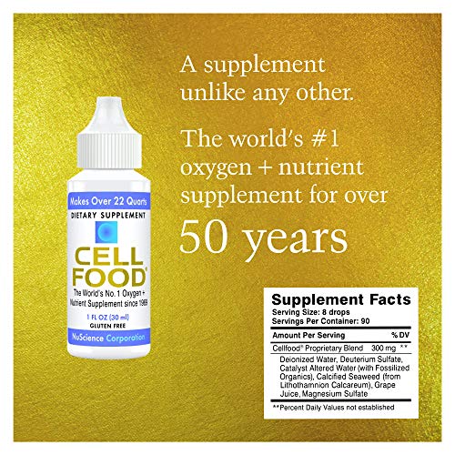 Cellfood Liquid Concentrate, 1 fl oz - Oxygen + Nutrient Supplement - Supports Immune System, Energy, Endurance, Hydration & Overall Health - Gluten Free, Cert. Kosher - Makes Over 22 Quarts