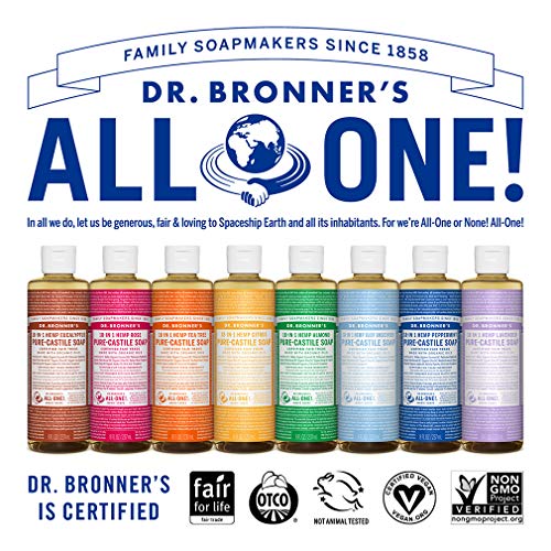 Dr. Bronner’s - Pure-Castile Liquid Soap (Lavender, 8 ounce) - Made with Organic Oils, 18-in-1 Uses: Face, Body, Hair, Laundry, Pets and Dishes, Concentrated, Vegan, Non-GMO