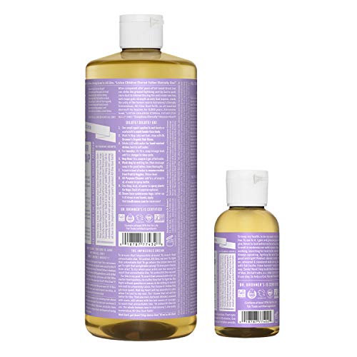 Dr. Bronner's Pure-Castile Liquid Soap – Lavender Bundle. 32 oz. Bottle and 2 oz. Travel Bottle