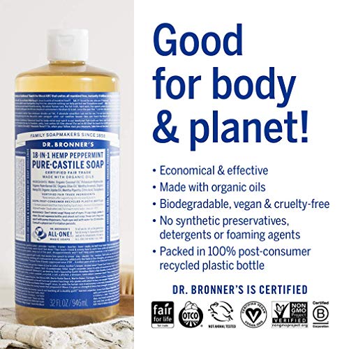 Dr. Bronner's - Pure-Castile Liquid Soap (32 Ounce Variety 3-Pack) Peppermint, Baby Unscented, Lavender - Made with Organic Oils, 18-in-1 Uses: Face, Body, Hair, Laundry, Concentrated, Vegan