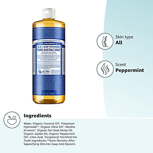 Dr. Bronner's Pure-Castile Liquid Soap - Peppermint 32 Ounce