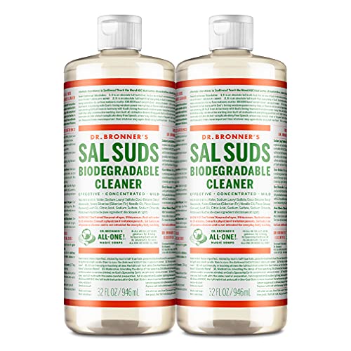 Dr. Bronner's - Sal Suds Biodegradable Cleaner (32 Ounce, 2-Pack) - All-Purpose Cleaner, Pine Cleaner for Floors, Laundry and Dishes, Concentrated, Cuts Grease and Dirt, Powerful Cleaner, Gentle