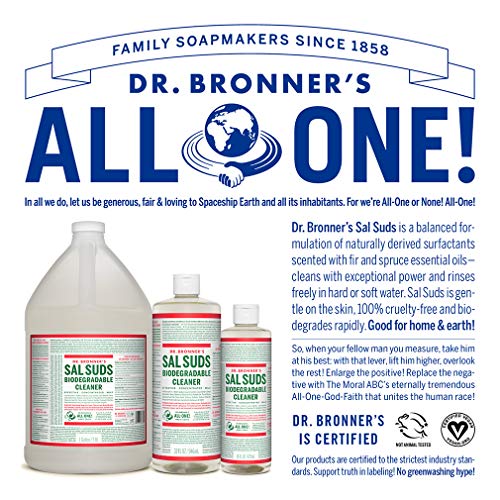 Dr. Bronner's - Sal Suds Biodegradable Cleaner (32 Ounce, 2-Pack) - All-Purpose Cleaner, Pine Cleaner for Floors, Laundry and Dishes, Concentrated, Cuts Grease and Dirt, Powerful Cleaner, Gentle