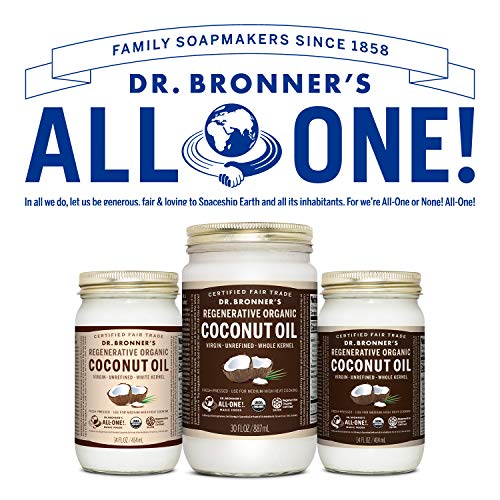 Dr. Bronner's - Organic Virgin Coconut Oil (Whole Kernel, 14 Ounce) - Coconut Oil for Cooking, Baking, Hair & Body, Unrefined & Fresh-Pressed, Rich & Nutty Flavor, Fair Trade, Vegan, Non-GMO