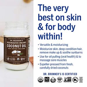 Dr. Bronner's - Organic Virgin Coconut Oil (Whole Kernel, 14 Ounce) - Coconut Oil for Cooking, Baking, Hair & Body, Unrefined & Fresh-Pressed, Rich & Nutty Flavor, Fair Trade, Vegan, Non-GMO