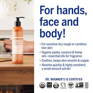 Dr. Bronner's - Organic Lotion (Orange Lavender, 8 Ounce) - Body Lotion and Moisturizer, Certified Organic, Soothing for Hands, Face and Body, Highly Emollient, Nourishes and Hydrates, Vegan, Non-GMO