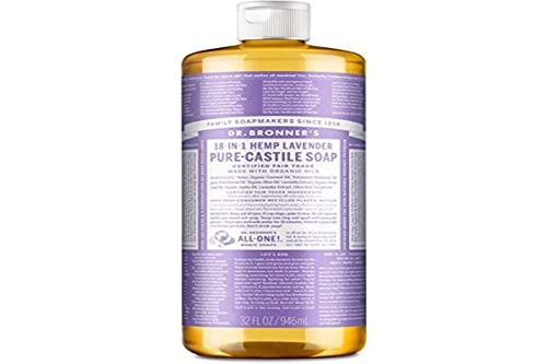 Dr. Bronner’s - Pure-Castile Liquid Soap (Lavender, 32 ounce) - Made with Organic Oils, 18-in-1 Uses: Face, Body, Hair, Laundry, Pets and Dishes, Concentrated, Vegan, Non-GMO