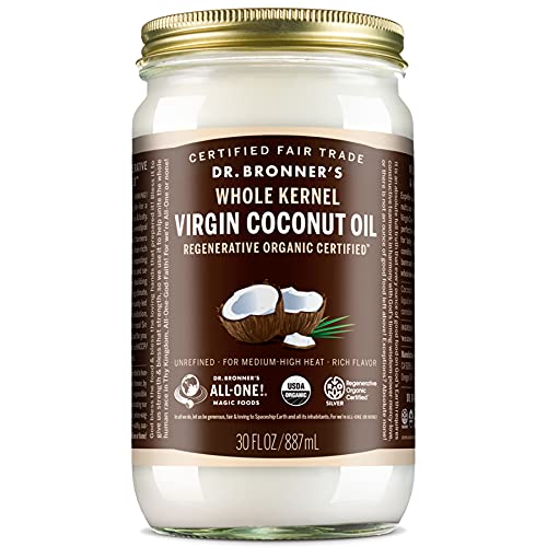 Dr. Bronner's - Organic Virgin Coconut Oil (Whole Kernel, 30 Ounce) - Coconut Oil for Cooking, Baking, Hair and Body, Fair Trade, Vegan, Non-GMO