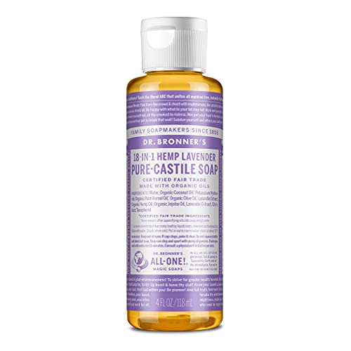 Dr. Bronner’s - Pure-Castile Liquid Soap (Lavender, 4 ounce) - Made with Organic Oils, 18-in-1 Uses: Face, Body, Hair, Laundry, Pets and Dishes, Concentrated, Vegan, Non-GMO