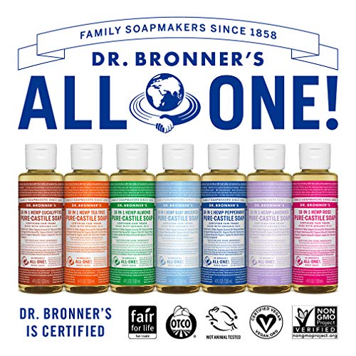 Dr. Bronner’s - Pure-Castile Liquid Soap (Lavender, 4 ounce) - Made with Organic Oils, 18-in-1 Uses: Face, Body, Hair, Laundry, Pets and Dishes, Concentrated, Vegan, Non-GMO