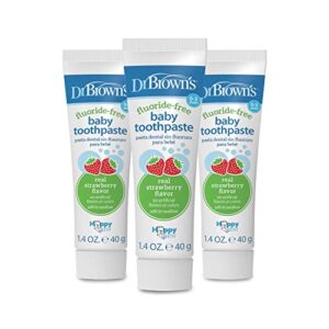 dr. brown’s baby toothpaste, strawberry flavor toddlers and kids love, fluoride free, made in the usa, 0-3 years, 1.4oz, 3 pack