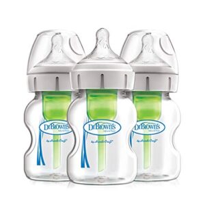 dr. brown’s natural flow® anti-colic options+™ wide-neck glass baby bottles 5 oz/150 ml, with level 1 slow flow nipple, 3 pack, 0m+