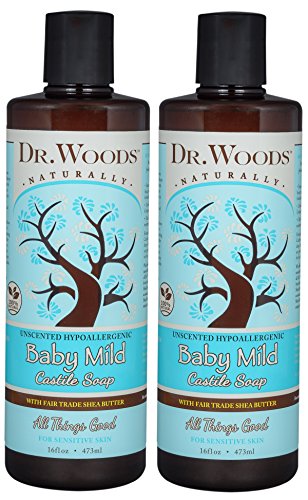 Dr. Woods Unscented Baby Mild Liquid Castile Soap with Organic Shea Butter, 16 Ounce (Pack of 2)