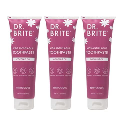 Dr. Brite Natural Kids Antiplaque Toothpaste, Fluoride Free Sulfate Free Doctor Formulated Plant-Based Ingredients - Berry, 5 oz (3-Pack)