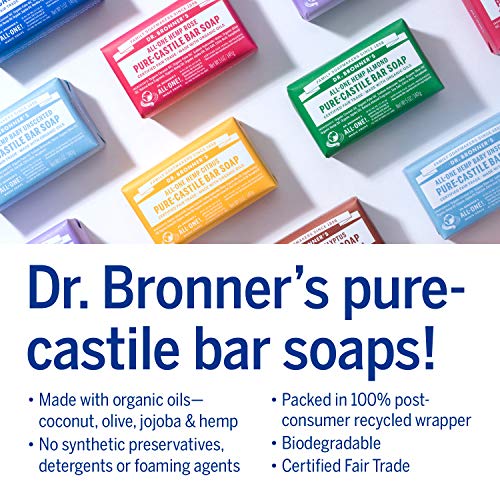 Dr. Bronner's - Pure-Castile Bar Soap - Rose, Made w/Organic Oils, For Face, Body & Hair, Gentle & Moisturizing, Smooth Lather, Biodegradable, Vegan, Cruelty-free, Non-GMO (5oz, 12-Pack)