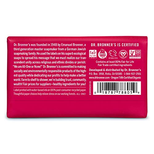 Dr. Bronner's - Pure-Castile Bar Soap - Rose, Made w/Organic Oils, For Face, Body & Hair, Gentle & Moisturizing, Smooth Lather, Biodegradable, Vegan, Cruelty-free, Non-GMO (5oz, 12-Pack)