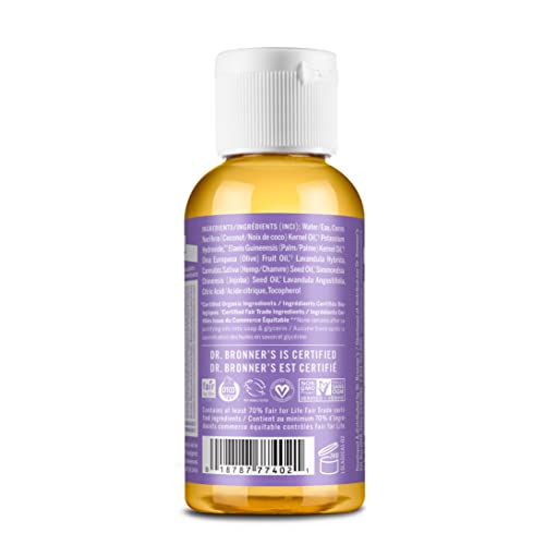 Dr. Bronner’s - Pure-Castile Liquid Soap (Lavender, 2 ounce) - Made with Organic Oils, 18-in-1 Uses: Face, Body, Hair, Laundry, Pets and Dishes, Concentrated, Vegan, Non-GMO