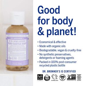 Dr. Bronner’s - Pure-Castile Liquid Soap (Lavender, 2 ounce) - Made with Organic Oils, 18-in-1 Uses: Face, Body, Hair, Laundry, Pets and Dishes, Concentrated, Vegan, Non-GMO