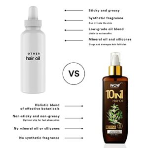 WOW Skin Science 10 in 1 Hair Oil - Dry Damaged Hair and Growth Hair Treatment Oil - Has Argan Oil for Hair & Rosemary Oil for Hair Growth - Hair Care for Women and Men (6.76 Fl Oz (Pack of 1))