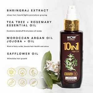 WOW Skin Science 10 in 1 Hair Oil - Dry Damaged Hair and Growth Hair Treatment Oil - Has Argan Oil for Hair & Rosemary Oil for Hair Growth - Hair Care for Women and Men (6.76 Fl Oz (Pack of 1))