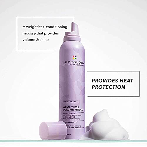 Pureology Style + Protect Weightless Volume Mousse | For Fine, Color-Treated Hair | Lightweight, Volumizing Mousse | Sulfate-Free | Vegan | Updated Packaging | 8.4 Oz. |