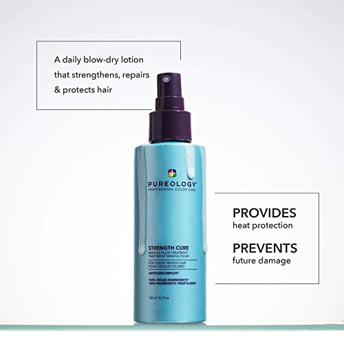 Pureology Strength Cure Miracle Filler | For Damaged, Color-Treated Hair | Repairing Heat Protectant Spray | Sulfate-Free | Vegan | Updated Packaging | 5.1 Fl. Oz. |