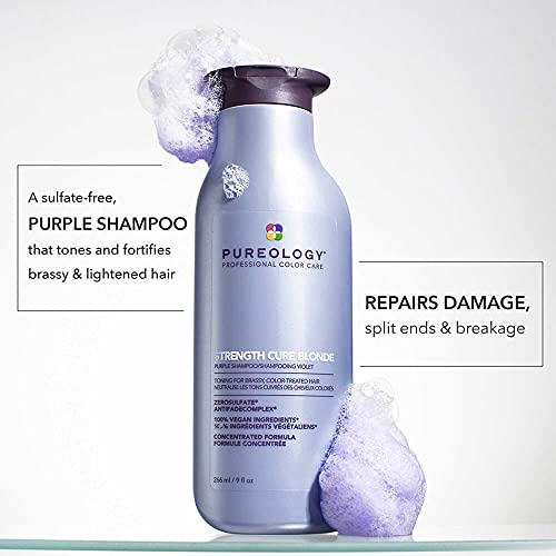 Pureology Strength Cure Blonde Purple Shampoo for Blonde & Lightened Color-Treated Hair, 9 Fl Oz