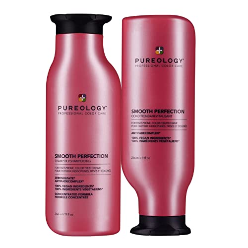 Pureology Smooth Perfection Shampoo & Conditioner Bundle | For Frizz-Prone Color Treated Hair | Sulfate-Free | Vegan | Updated Packaging | 9 Fl. Oz.