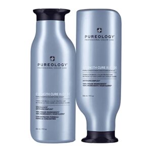 pureology strength cure blonde purple shampoo & conditioner bundle | for blonde & lightened color-treated | sulfate-free | vegan | updated packaging | 9 fl. oz.