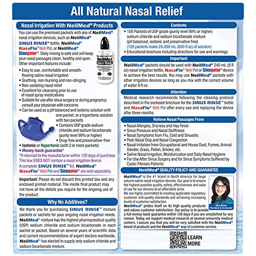 NeilMed Sinus Rinse All Natural Relief Premixed Refill Packets 100 Count (Pack of 1)