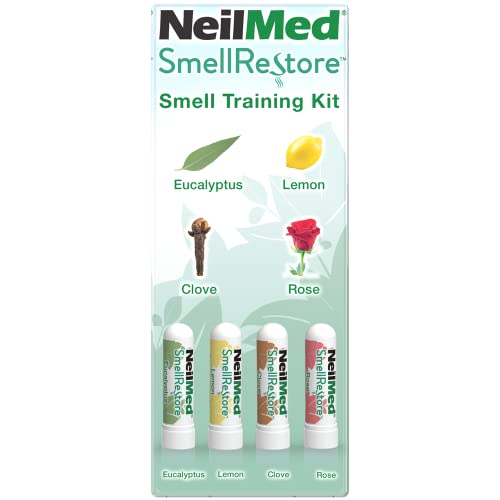 NeilMed Smell Restore - All Natural Smell Training Kit with 4 Separate Essential Oil Inhalers. Eucalyptus, Rose, Lemon and Clove