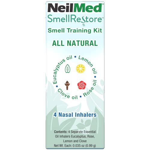 NeilMed Smell Restore - All Natural Smell Training Kit with 4 Separate Essential Oil Inhalers. Eucalyptus, Rose, Lemon and Clove