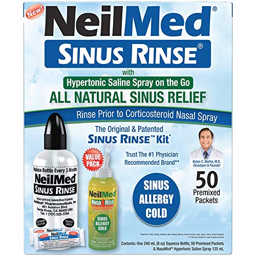 NeilMed Sinus Rinse Kit with Nasamist Extra Strength Hypertonic Saline Spray, 1 Count