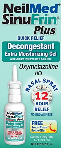 NeilMed SinuFrin Plus Decongestant 12 Hour Nasal Congestion Moisturizing Gel with Sodium Hyaluronate & Aloe Vera - 30mL Bonus Pack