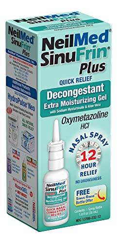 NeilMed SinuFrin Plus Decongestant 12 Hour Nasal Congestion Moisturizing Gel with Sodium Hyaluronate & Aloe Vera - 30mL Bonus Pack