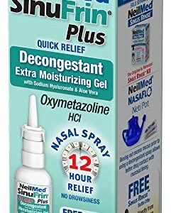 NeilMed SinuFrin Plus Decongestant 12 Hour Nasal Congestion Moisturizing Gel with Sodium Hyaluronate & Aloe Vera - 30mL Bonus Pack