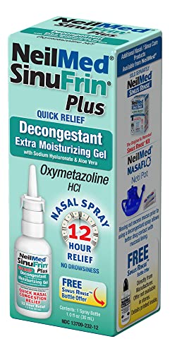 NeilMed SinuFrin Plus Decongestant 12 Hour Nasal Congestion Moisturizing Gel with Sodium Hyaluronate & Aloe Vera - 30mL Bonus Pack