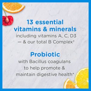 Zarbee's Kid's Complete Multivitamin + Probiotic Gummies with Vitamins A; B; C; D; E & zinc for Digestive Health; Easy To Chew; Kids Daily Multivitamin Gummies; Natural Fruit; 70 Count