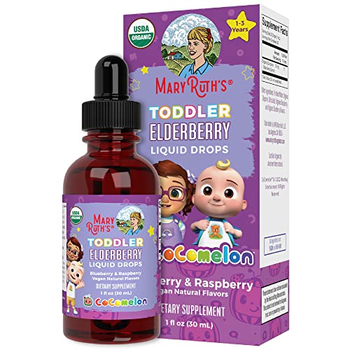 Cocomelon Elderberry Syrup for Toddlers by MaryRuth's | USDA Organic | Black Elderberry Liquid Drops for Immune Support | Blueberry Raspberry | Kids Ages 1-3 Years | Vegan | Non-GMO | 1 Oz