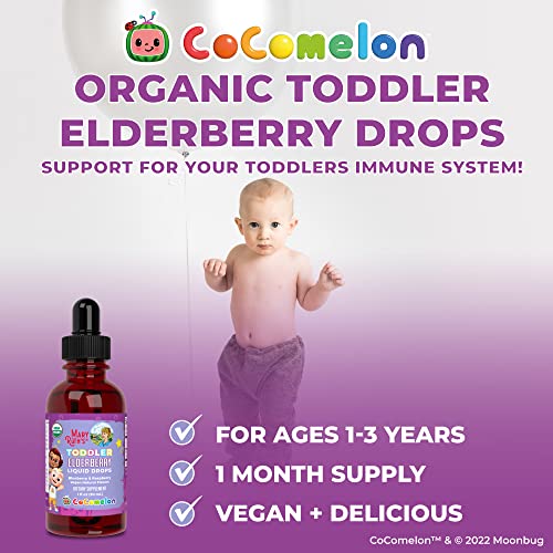 Cocomelon Elderberry Syrup for Toddlers by MaryRuth's | USDA Organic | Black Elderberry Liquid Drops for Immune Support | Blueberry Raspberry | Kids Ages 1-3 Years | Vegan | Non-GMO | 1 Oz