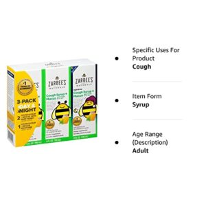 Zarbee's Child Natural Cough Syrup 3-Day Pack Day/Night Dk Honey Mucus Relief - 4 oz Each (12 oz Total)