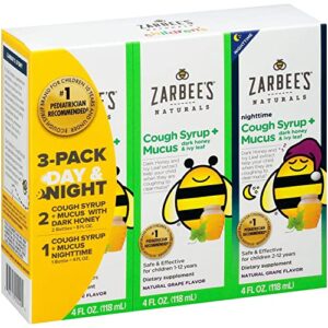 zarbee’s child natural cough syrup 3-day pack day/night dk honey mucus relief – 4 oz each (12 oz total)