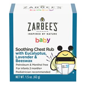 zarbee’s baby soothing chest rub with eucalyptus & lavender, petroleum-free safe and effective formula, 1.5 ounce