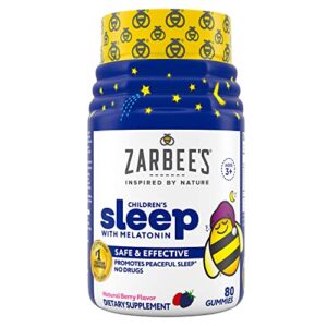 zarbee’s kids 1mg melatonin gummy, drug-free & effective sleep supplement for children ages 3 and up, natural berry flavored gummies, 80 count