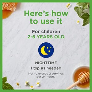 Zarbee's Kids Cough + Mucus Nighttime for Children 2-6 with Dark Honey, Ivy Leaf, Zinc & Elderberry, 1 Pediatrician Recommended, Drug & Alcohol-Free, Mixed Berry Flavor, 4FL Oz