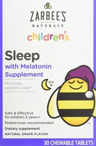 zarbee’s naturals children’s sleep melatonin supplement chewable tablets grape flavor – 30 ct, pack of 2